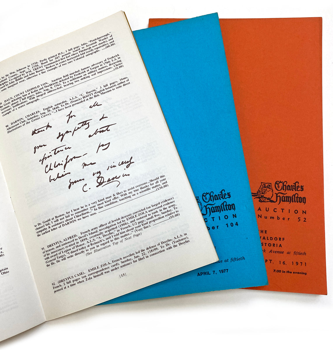 June 29, 1972 | Charles Hamilton Auctions a 3 Page Charles Darwin Lett ...